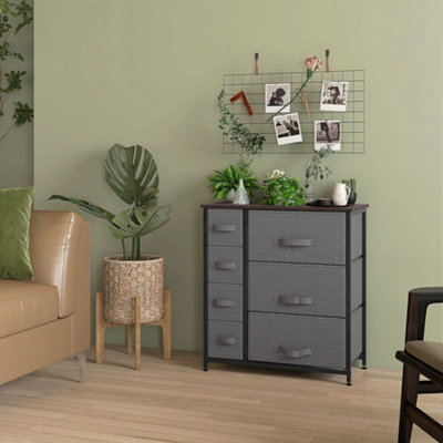 HOMCOM CHEST OF DRAWERS WITH 7 DRESSER DRAWERS FOR HOME BEDROOM, DARK GREY