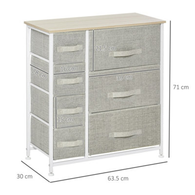 HOMCOM Chest of Drawers with 7 Dresser Drawers for Home Bedroom, Light Grey