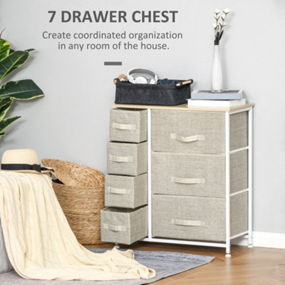 HOMCOM Chest of Drawers with 7 Dresser Drawers for Home Bedroom, Light Grey