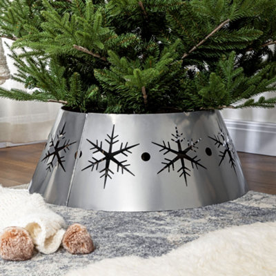 HOMCOM Christmas Tree Base Cover with Hollow Snowflake Patterns Xmas ...