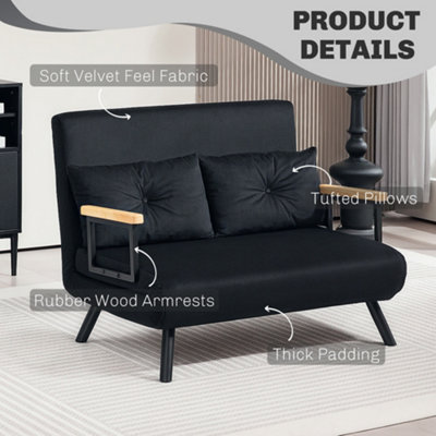 HOMCOM Click Clack 2 Seater Sofa Bed for Living Room, Guest Room, Black