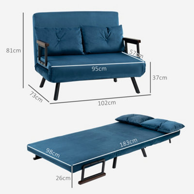HOMCOM Click Clack 2 Seater Sofa Bed for Living Room, Guest Room, Blue