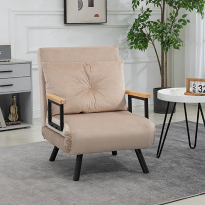 HOMCOM Click Clack Single Chair Bed Settee for Living Room Guest Room Beige