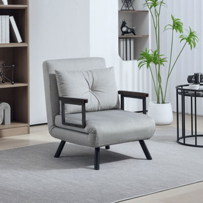 HOMCOM CLICK CLACK SINGLE CHAIR BED SETTEE FOR LIVING ROOM, LIGHT GREY