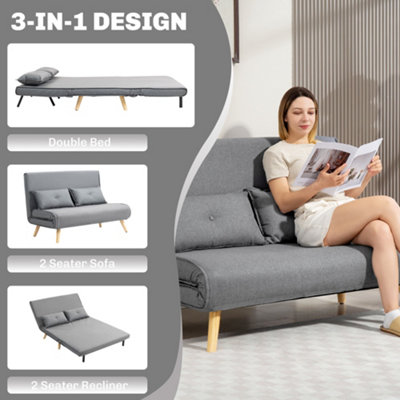HOMCOM Click Clack Sofa Bed, 2-Seater Bed Settee for Living Room, Grey