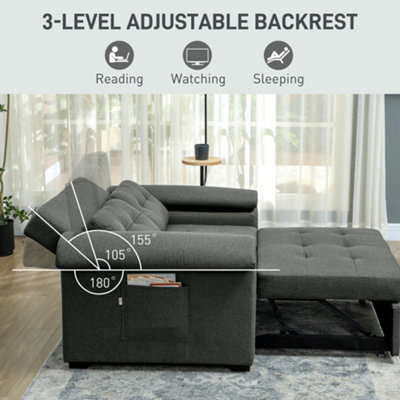 HOMCOM Click Clack Sofa Bed 2 Seater Sofa Bed for Living Room Charcoal Grey