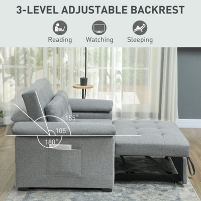 HOMCOM Click Clack Sofa Bed 2 Seater Sofa Bed for Living Room Light Grey