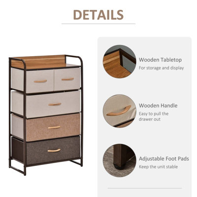 HOMCOM Closet Dresser Dresser Tower With 5 Linen Fabric Drawers Steel Frame
