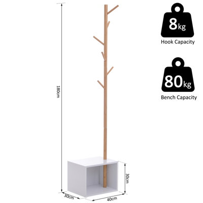 HOMCOM Coat Rack Storage Bench Hallway Tree Hat Hanger Entryway Bedroom ...