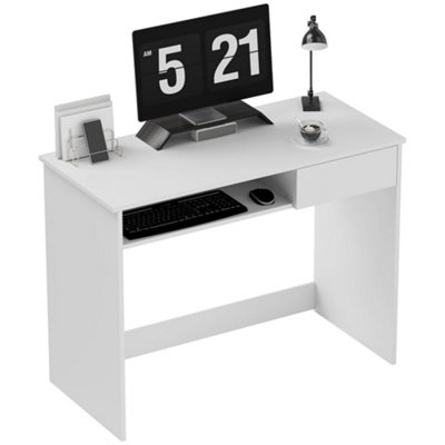 HOMCOM Compact Computer Table with Keyboard Tray and Drawer, White