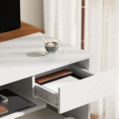 HOMCOM Compact Computer Table with Keyboard Tray and Drawer, White