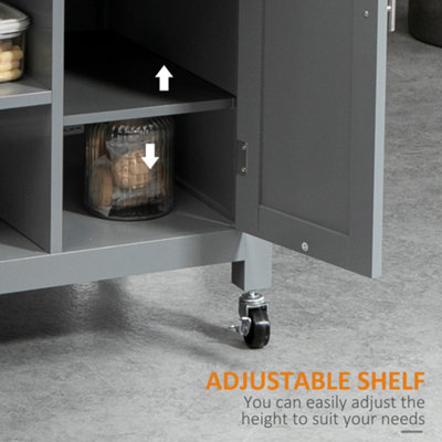 HOMCOM Compact Kitchen Trolley Utility Cart on Wheels with Open Shelf Grey