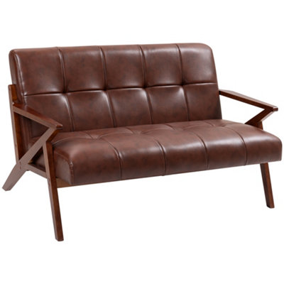 HOMCOM Compact Small Sofa with Solid Wood Frame, Vintage 2 Seater Sofa ...