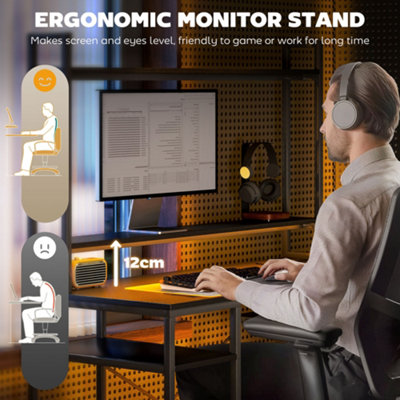 HOMCOM Computer Desk Home Office Desk with Monitor Stand, Black