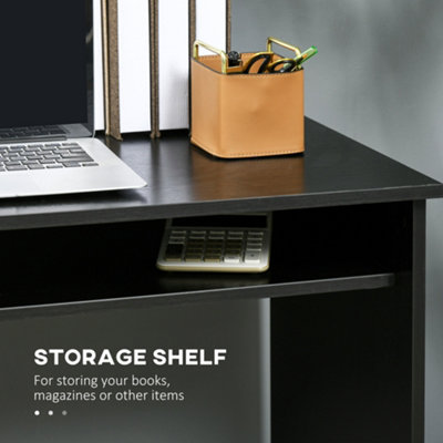 HOMCOM Computer Desk Writing Table Study Workstation Storage Black Wood ...