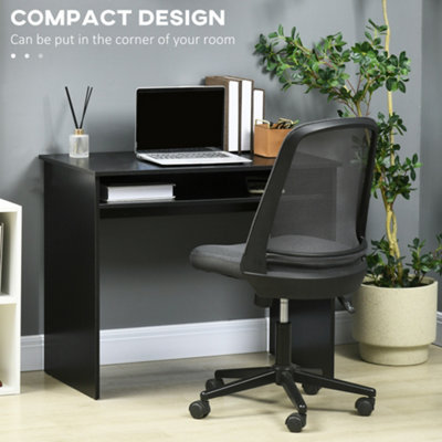 HOMCOM Computer Desk Writing Table Study Workstation Storage Black Wood ...
