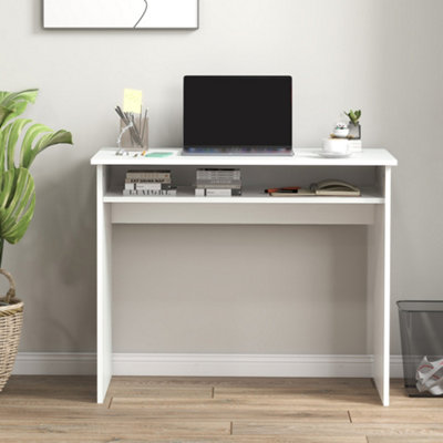 HOMCOM Computer Desk Writing Table Study Workstation Storage White Wood ...