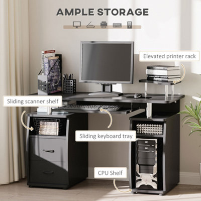 HOMCOM Computer Office Desk Table Workstation w Keyboard Tray Drawer Black