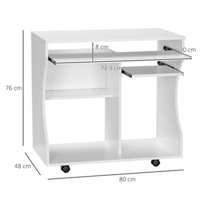 HOMCOM Computer Table Study Desk with Sliding Keyboard Tray, White