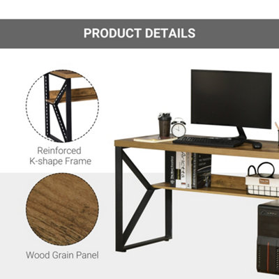 HOMCOM Computer Writing Desk K Shaped Steel Leg Storage Shelf Home Office