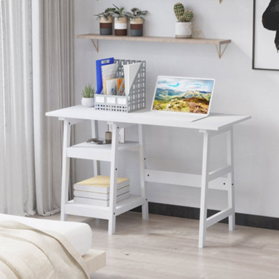HOMCOM Computer Writing Desk w/ Shelf PC Workstation for Home Office, White