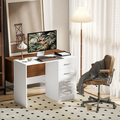 HOMCOM Computer Writing Desk with 4 Drawers, High Gloss Home Office ...