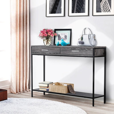 HOMCOM Console Table Worktop Bottom Shelf 2 Drawer Industrial Minimal ...