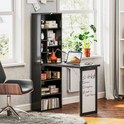 HOMCOM Convertible Desk with Whiteboard Multi-function Workstation, Black