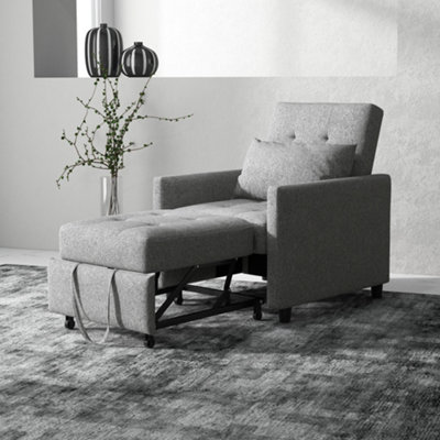 HOMCOM Convertible Single Sofa Bed with Tufted Upholstered Fabric, Grey