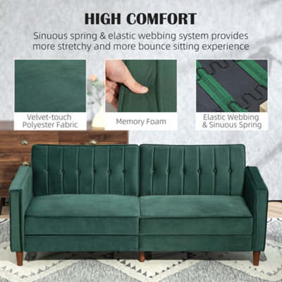 HOMCOM Convertible Sofa Futon Velvet Touch Tufted Couch Sofa Bed Green