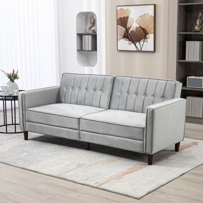 HOMCOM Convertible Sofa Futon Velvet Touch Tufted Couch Sofa Bed Grey