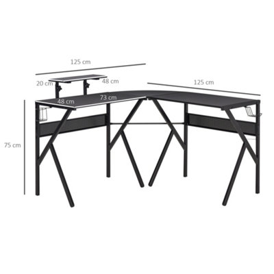 HOMCOM Corner Gaming Desk w/ Adjustable Monitor Stand Cup Holder Black