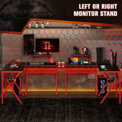 HOMCOM Corner Gaming Desk w/ Adjustable Monitor Stand Cup Holder Red
