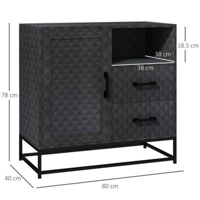 HOMCOM Cupboard with Adjustable Shelf, Open Compartment, 2 Drawers, Black