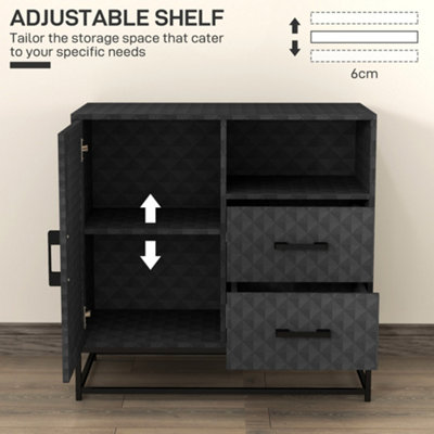 HOMCOM Cupboard with Adjustable Shelf, Open Compartment, 2 Drawers, Black