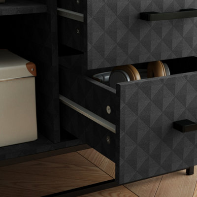 HOMCOM Cupboard with Adjustable Shelf, Open Compartment, 2 Drawers, Black