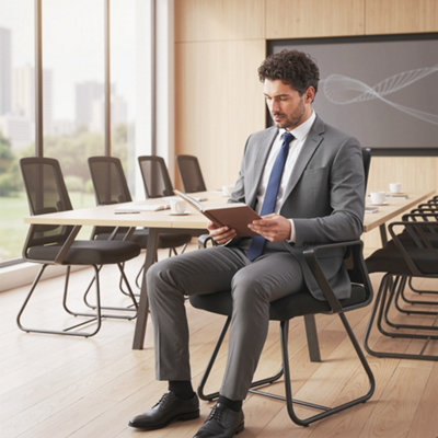 HOMCOM Desk Chair No Wheels, Meeting Chair with Mesh Back for Waiting Room