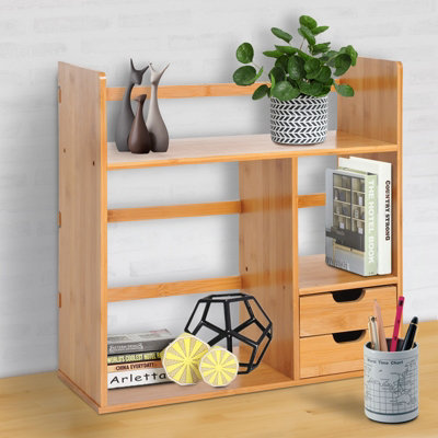HOMCOM Desk Organiser Desktop Bookshelf 180 Degree Rotatable 2 Drawers ...