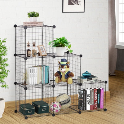 HOMCOM DIY 6 Cube Metal Wire Rack Interlocking Storage Cabinet ...