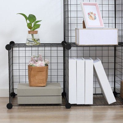 HOMCOM DIY 6 Cube Metal Wire Rack Interlocking Storage Cabinet ...