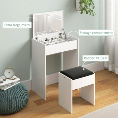 HOMCOM Dressing Table Set Padded Stool with Flip-up Mirror Multi ...
