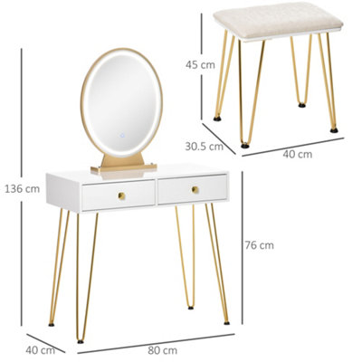 HOMCOM Dressing Table Set With LED Mirror & Stool 2 Drawers Makeup Desk