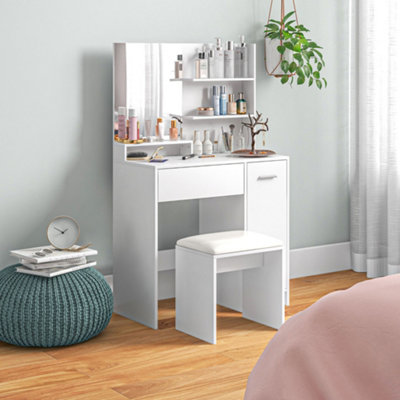 HOMCOM Dressing Table with Mirror and Stool, Makeup Desk for Bedroom, White