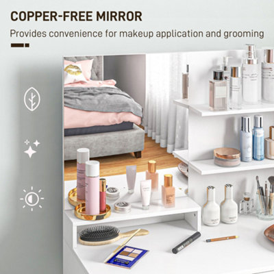 HOMCOM Dressing Table with Mirror and Stool, Makeup Desk for Bedroom, White