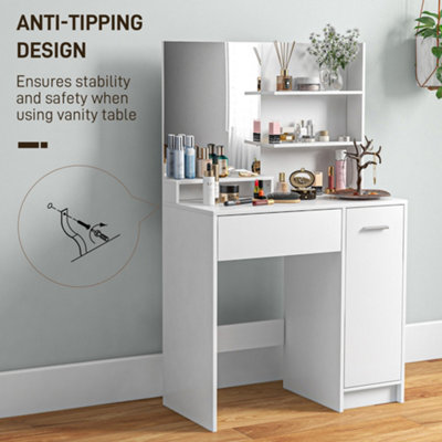 HOMCOM Dressing Table with Mirror and Stool, Makeup Desk for Bedroom, White