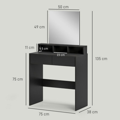 HOMCOM Dressing Table with Mirror, Drawers, for Bedroom, Black