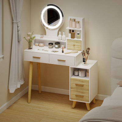 HOMCOM Dressing Table with Mirror, Vanity Table with LED Lights, White