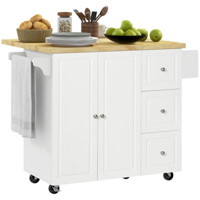 HOMCOM Drop-Leaf Kitchen Island on Wheels Utility Storage Cart with Drawers