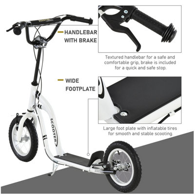 HOMCOM Dual Brakes Kick Scooter 12-Inch Inflatable Wheel Ride On Toy ...