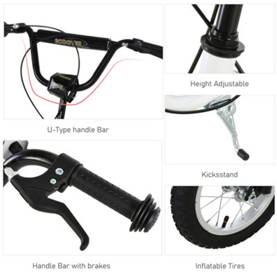 HOMCOM Dual Brakes Kick Scooter 12-Inch Inflatable Wheel Ride On Toy ...